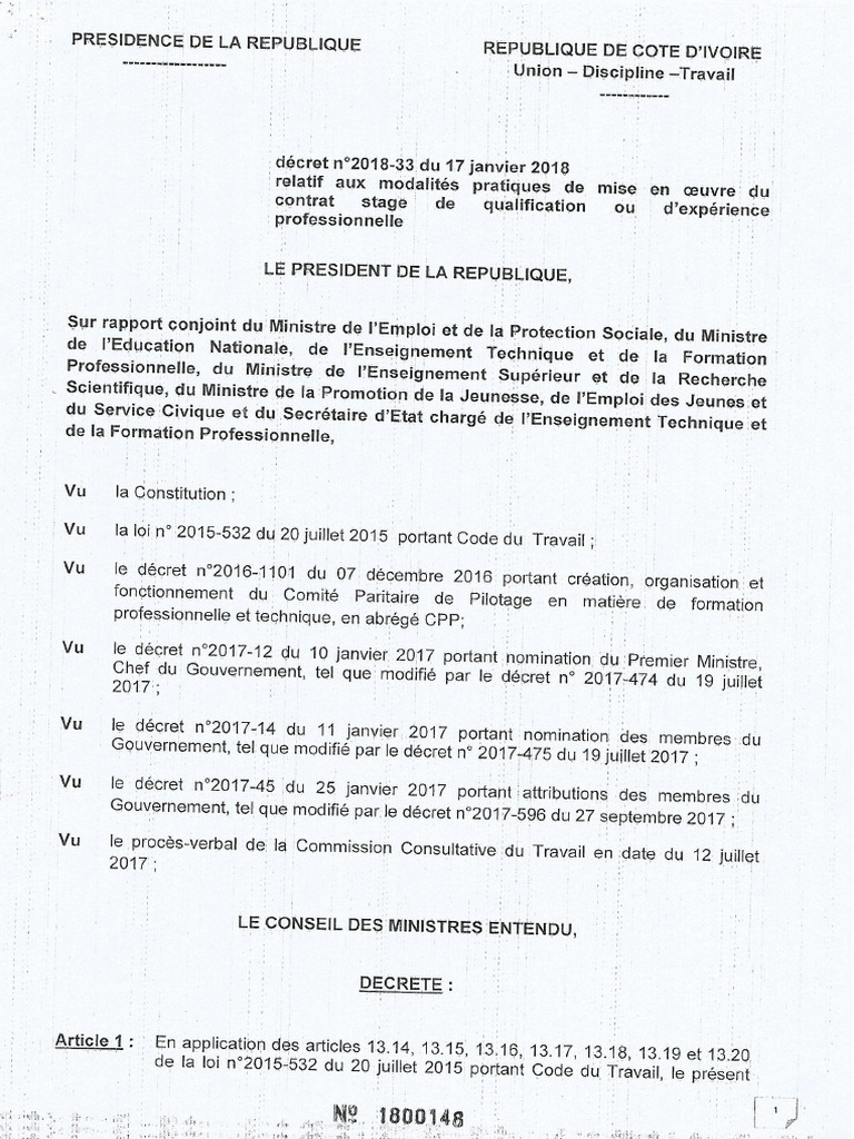 6-Decret 2018 C0ntrat de Stage Professionnel | PDF