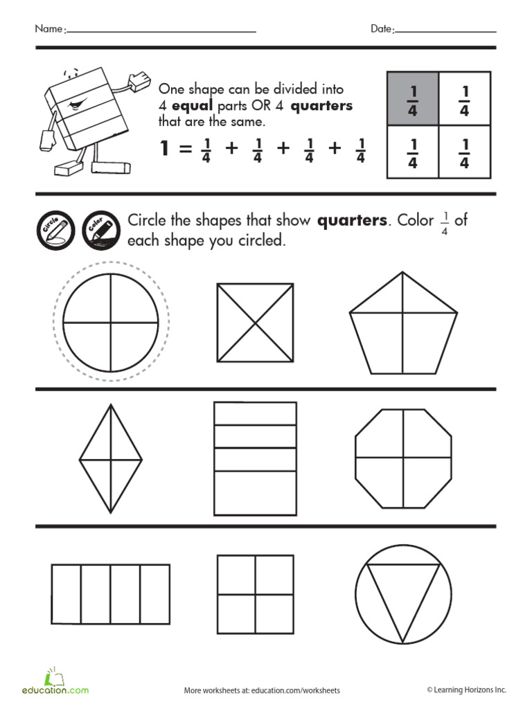Shape Fractions Quarters | PDF