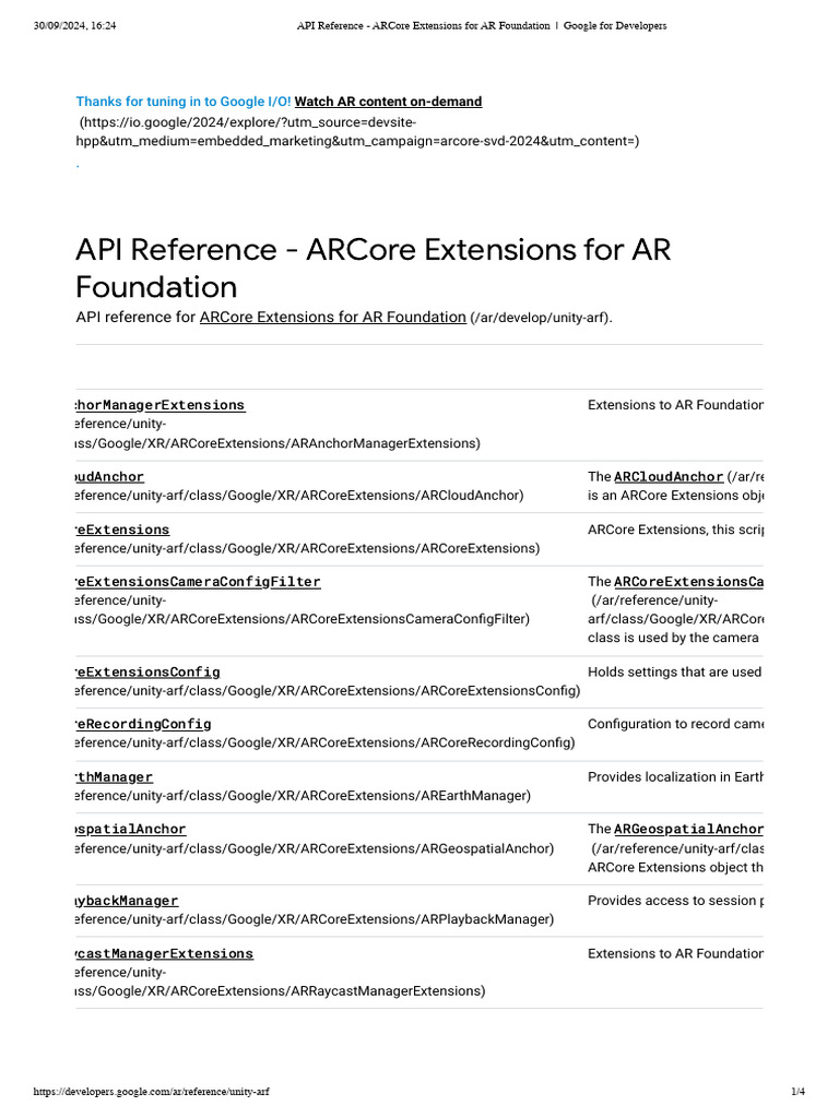 API Reference - ARCore Extensions for AR Foundation _ Google for Developers | PDF | Software ...