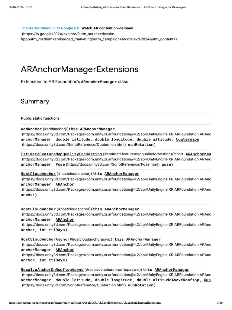ARAnchorManagerExtensions Class Reference - ARCore - Google For Developers | PDF | Latitude ...