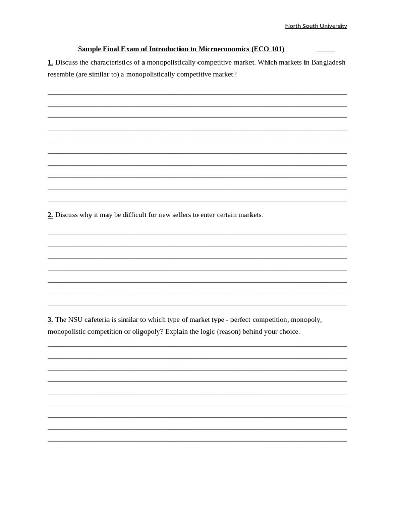 ECO 101 Sample Final Exam Questions | PDF | Market (Economics ...