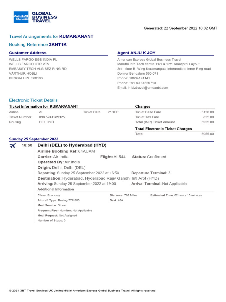 Air India Ticket and Hotel Booking Details | PDF | Fee | Transport