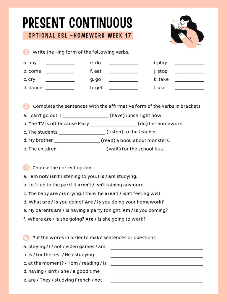 ESL Homework: Present Continuous | PDF
