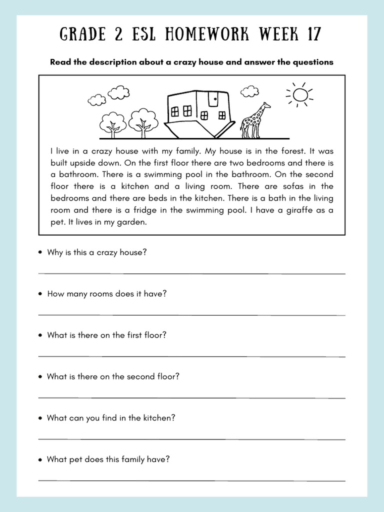 White Light Blue My Crazy House Reading Comprehension Worksheet (1) | PDF