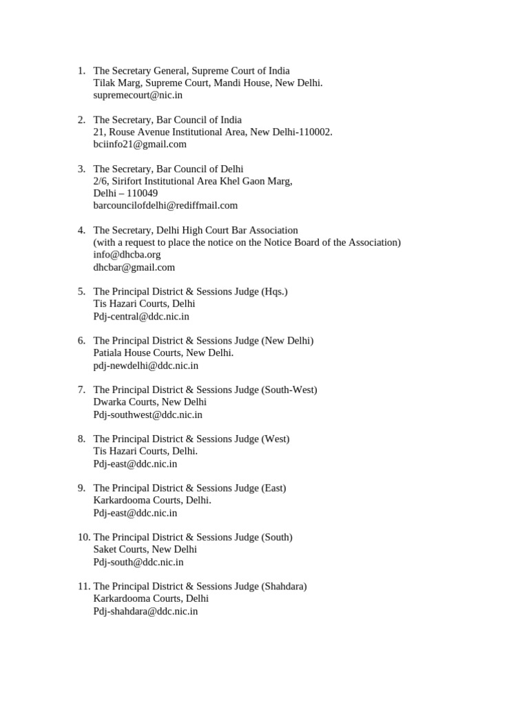 List of Addressee for Notice of Suggestion and Views Updated | PDF | Government Of India | Legal ...
