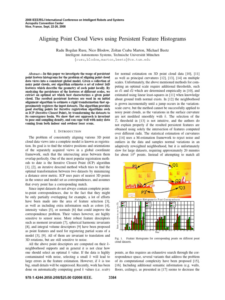 Aligning_point_cloud_views_using_persistent_feature_histograms | PDF | Geometry | Histogram