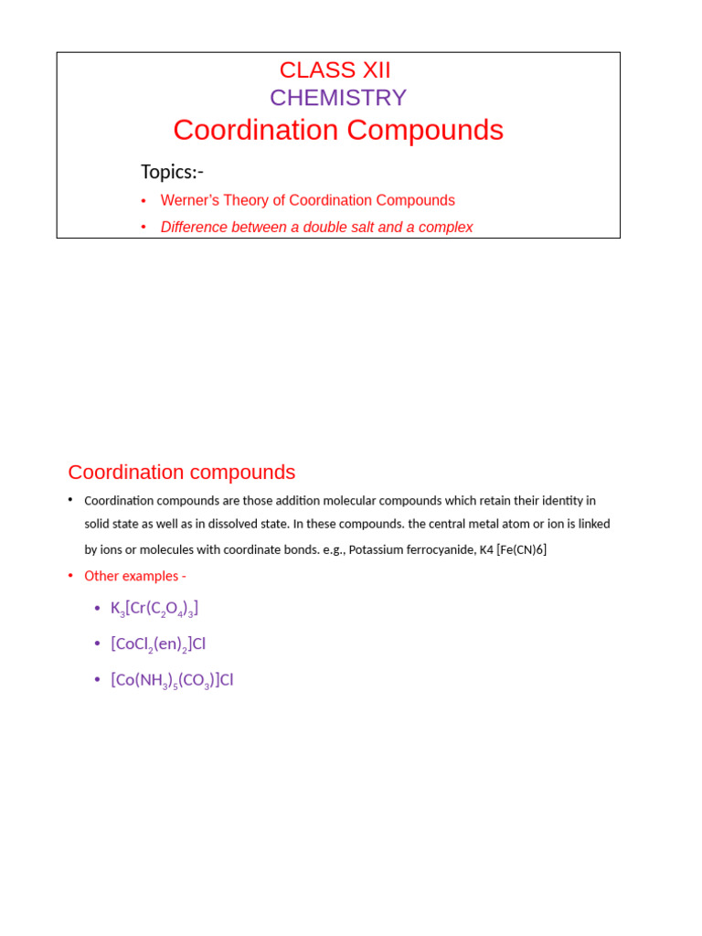 Class 12 Chapter 9 Coordination Compounds | PDF | Coordination Complex | Ligand