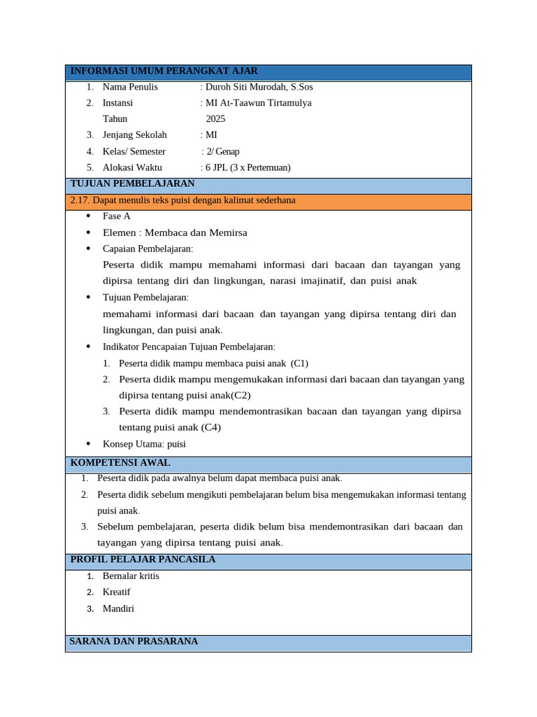 Modul B. Indo Kelas 2 Puisi | PDF