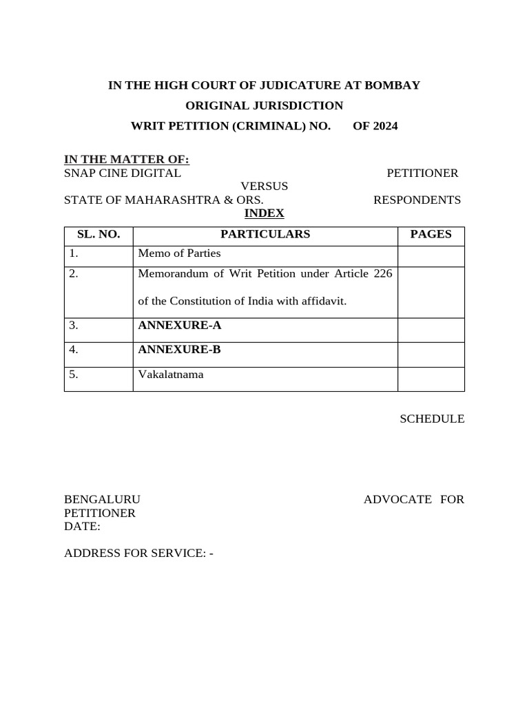 Annexure C-43, W.P 2 Snap Cine Mumbai High Court | PDF | Search And Seizure | Judiciaries