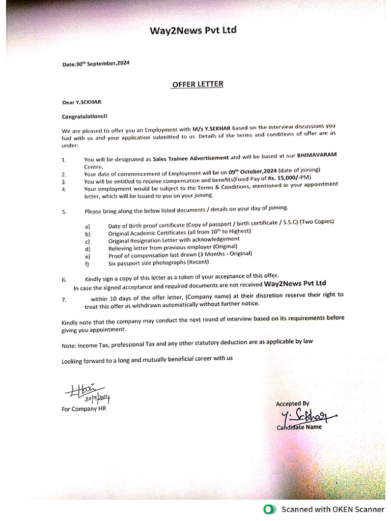 30-09 - 2024 Offer Letters | PDF