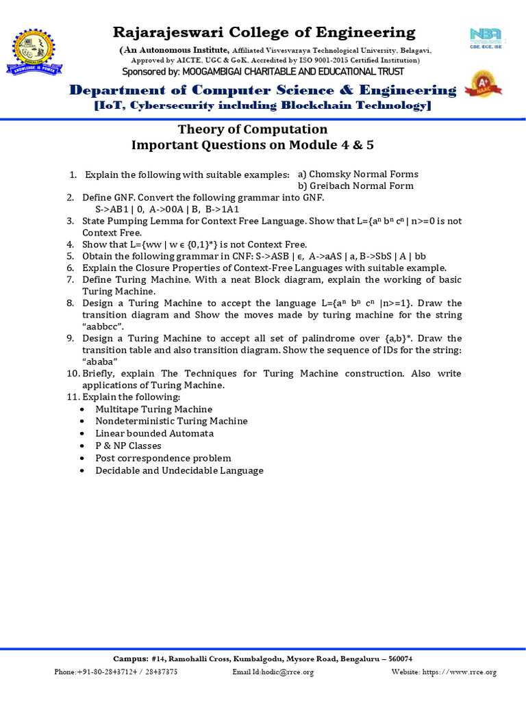 Theory of Computation Questions | PDF