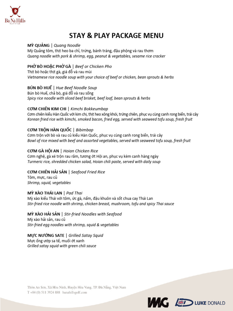 Stay & Play Package Menu | PDF