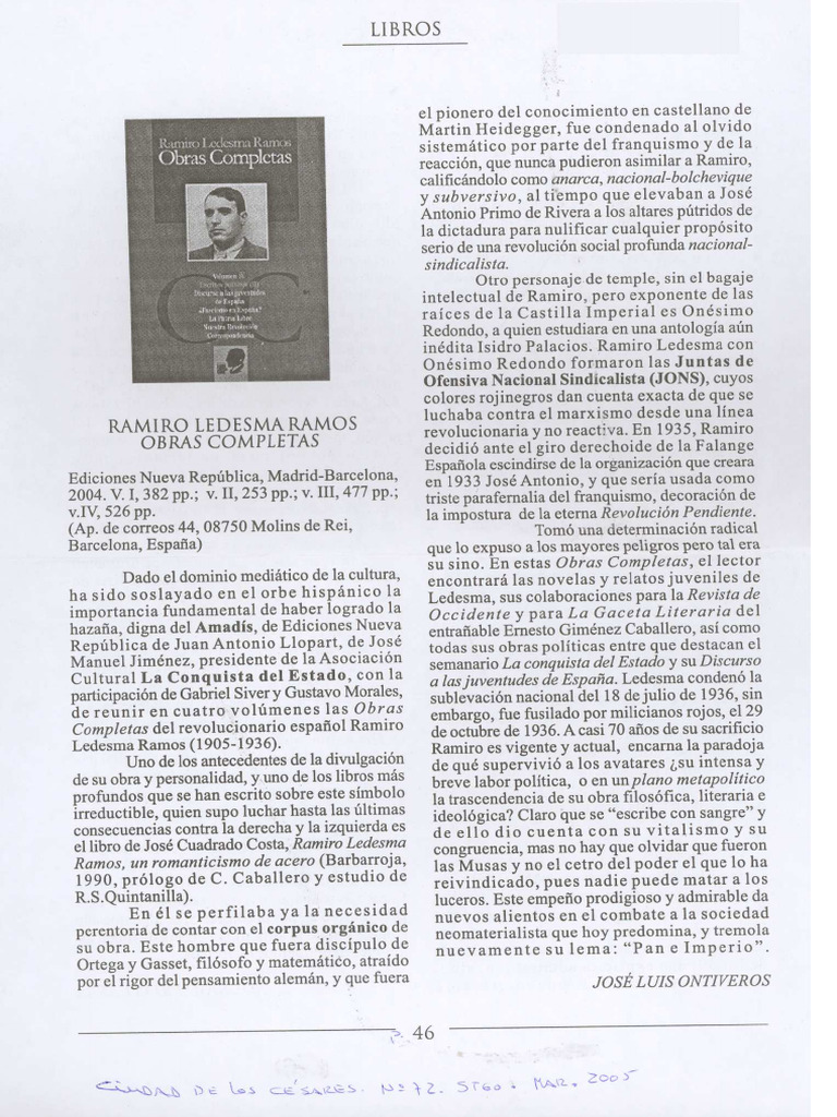Ramiro Ledesma Ramos Obras Completas | PDF
