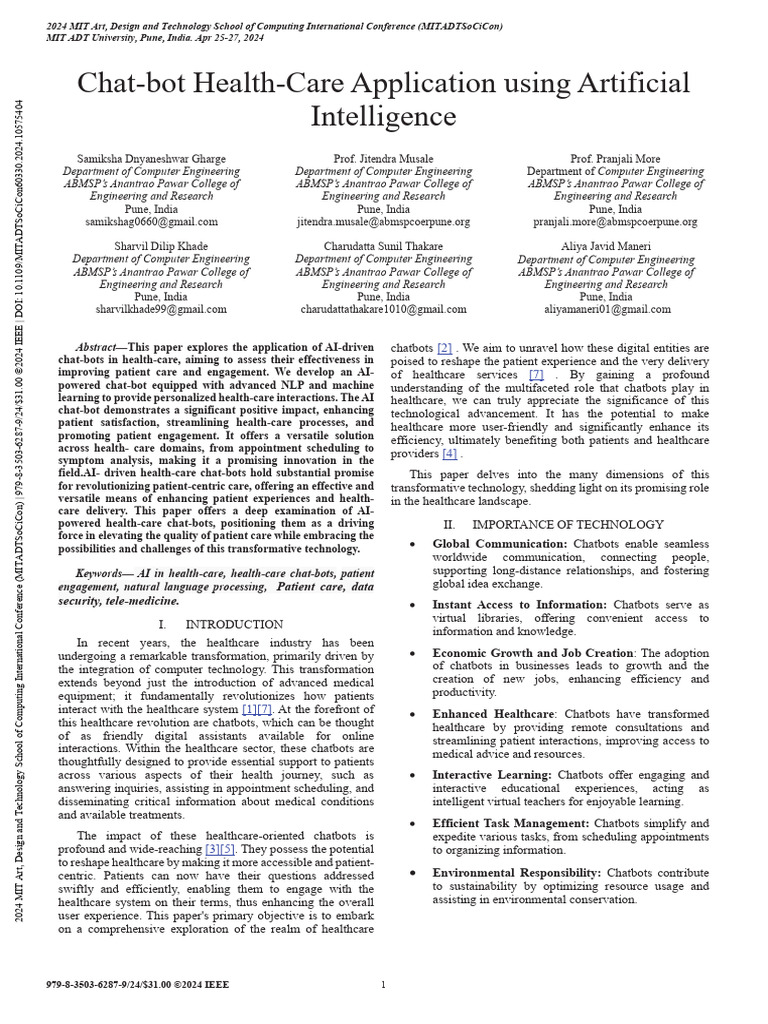 Chat-Bot Health-Care Application Using Artificial Intelligence | PDF ...