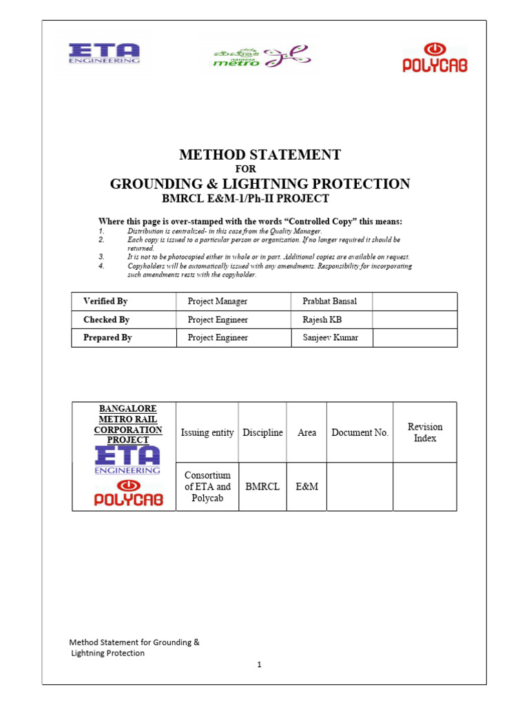 Method Statement For Grounding and Lighting Protection | PDF | Electrical Conductor | Electrical ...