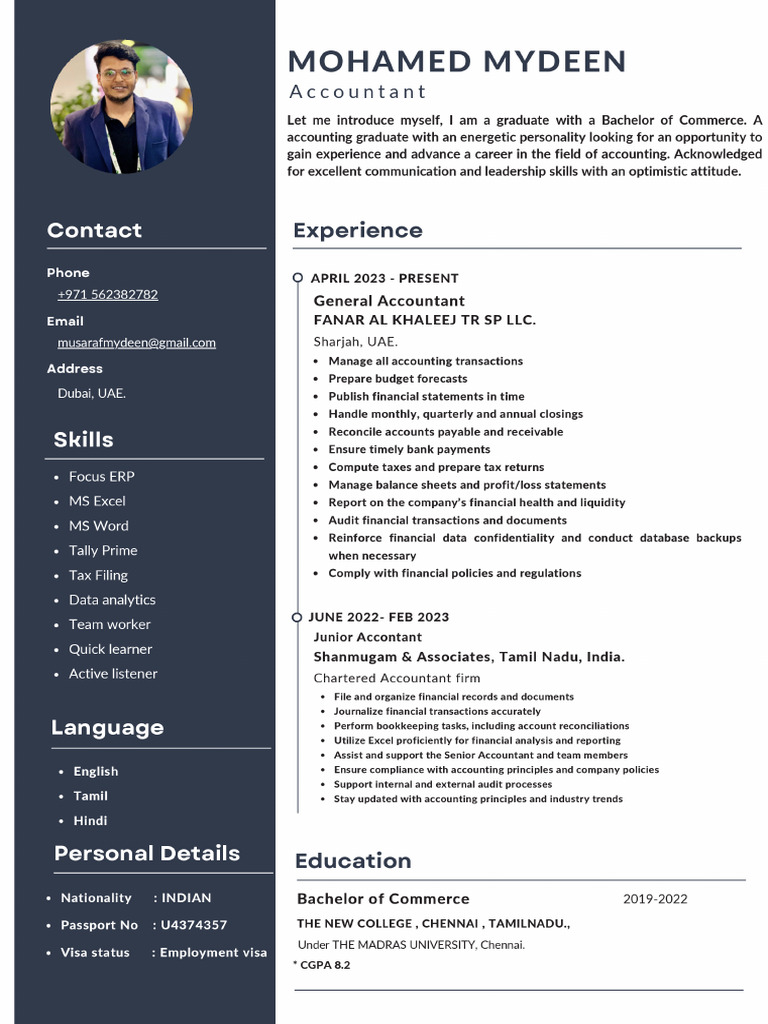 MD Mydeen Resume - Accountant | PDF