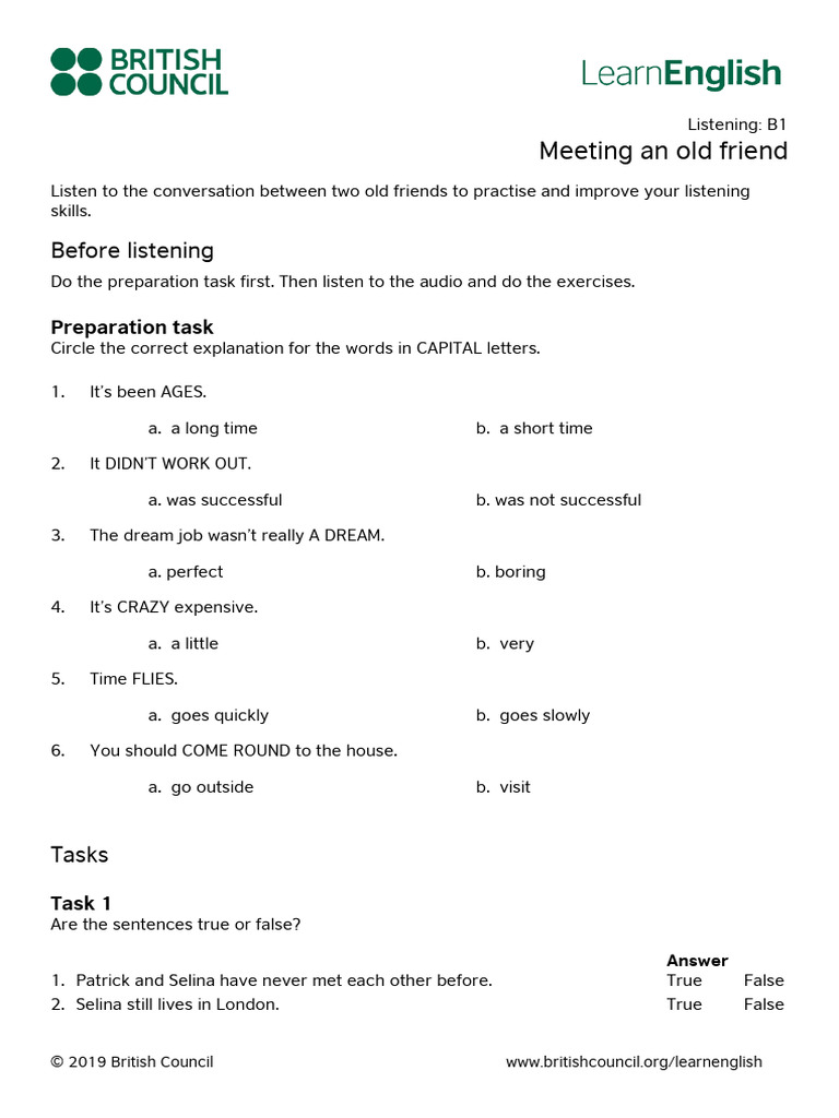 LearnEnglish Listening B1 Meeting An Old Friend | PDF