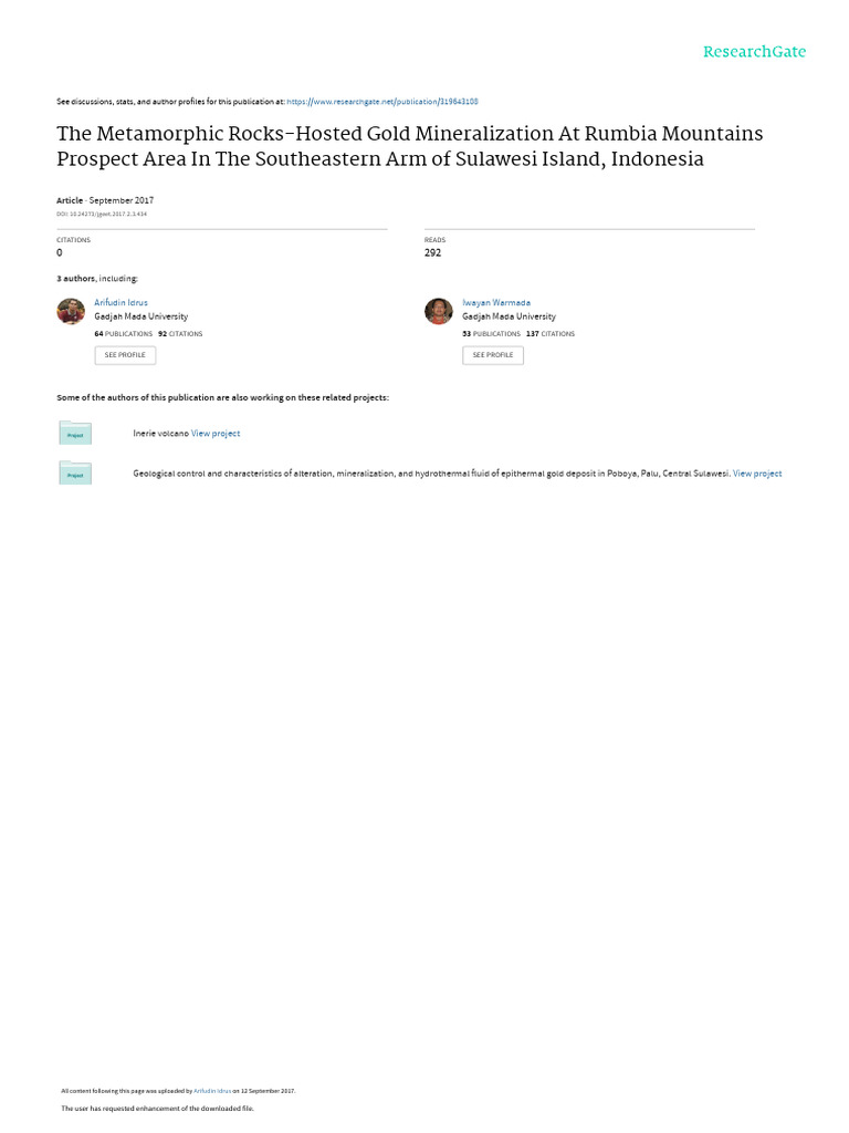 The Metamorphic Rocks-Hosted Gold Mineralization at Rumbia Mountains ...