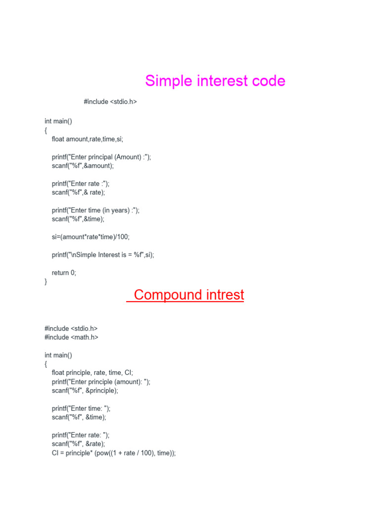 Simple Interest Code: Compound Intrest | PDF
