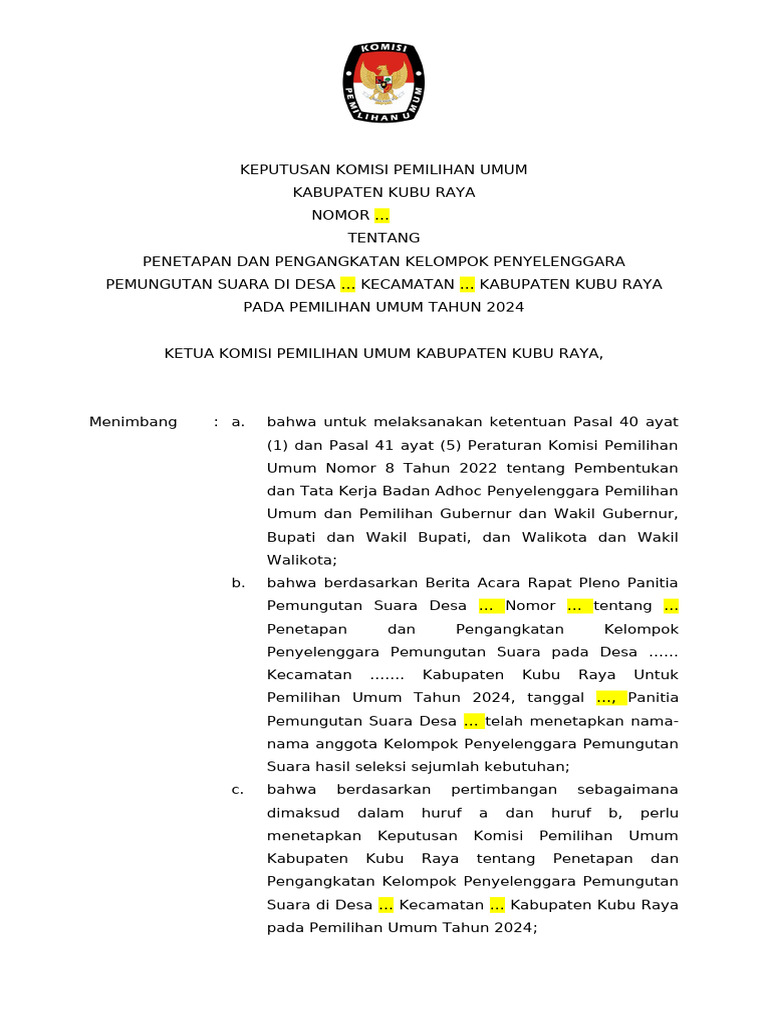 FORMAT KEPUTUSAN PENGANGKATAN KPPS V | PDF