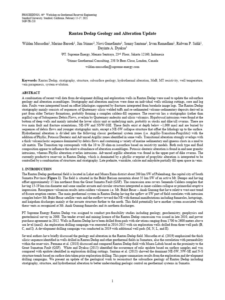 Rantau Dedap Geothermal Geology Update | PDF | Minerals | Clastic Rock