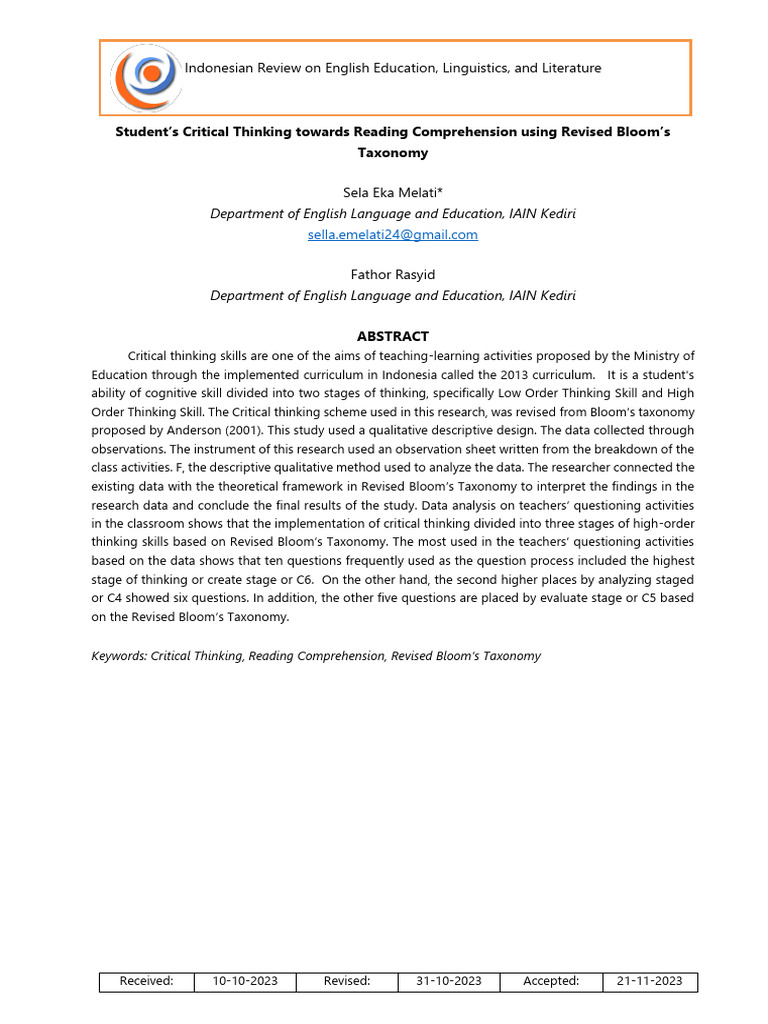 Students_Critical_Thinking_towards_Reading_Compre | PDF | Critical ...