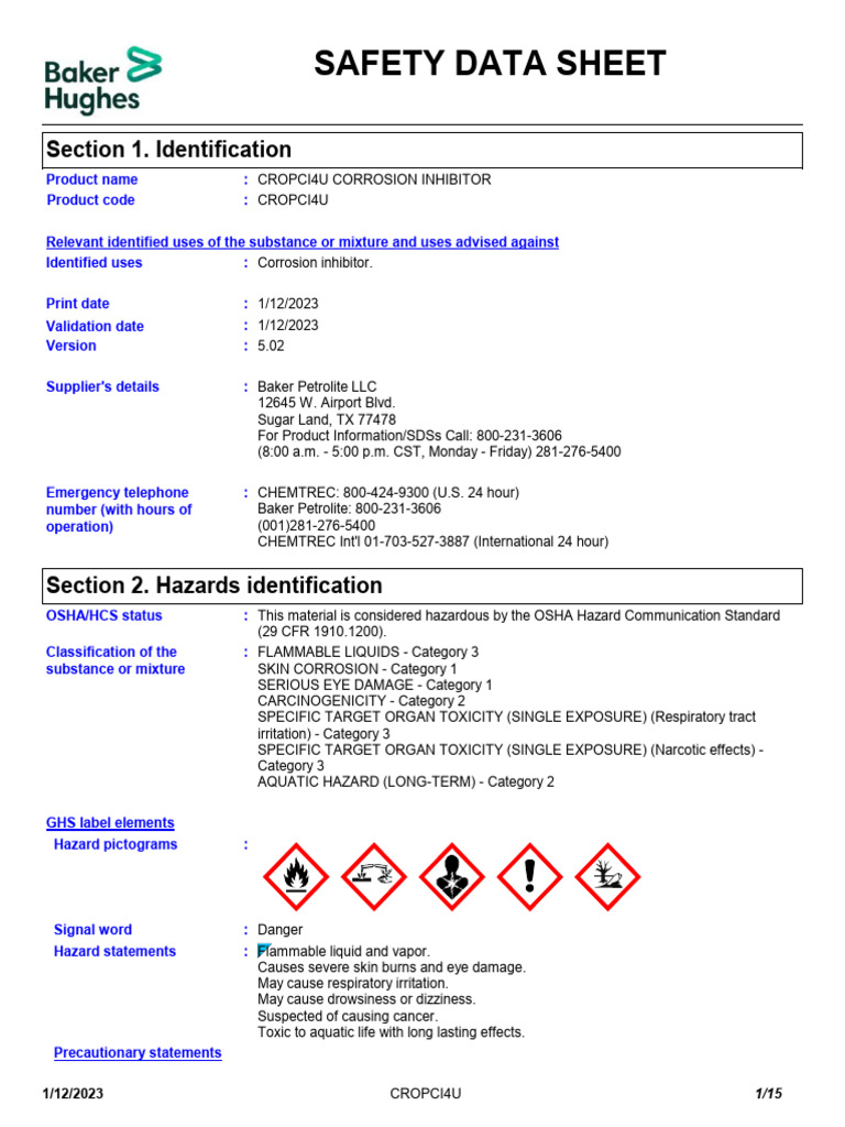CROPCI4U Corrosion Inhibitor SDS | PDF | Occupational Safety And Health
