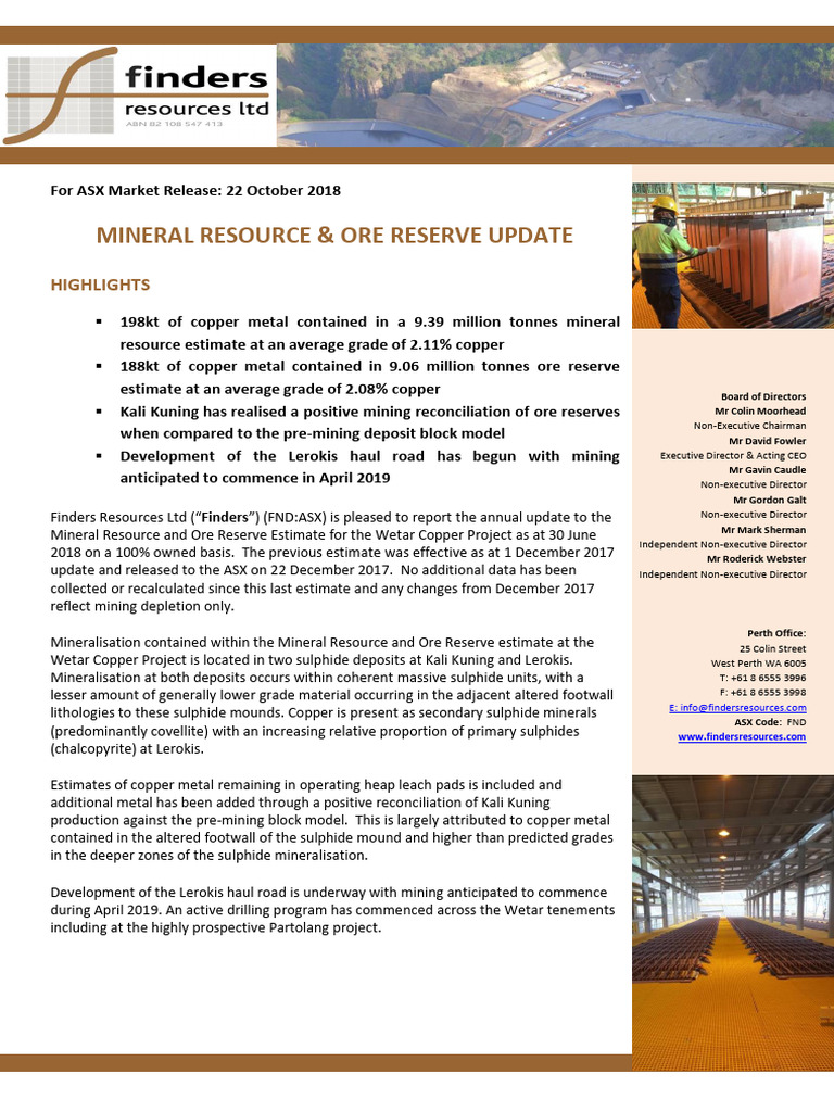 Confirmation of Release Mineral Resource Ore Reserve Update | PDF | Ore | Mining