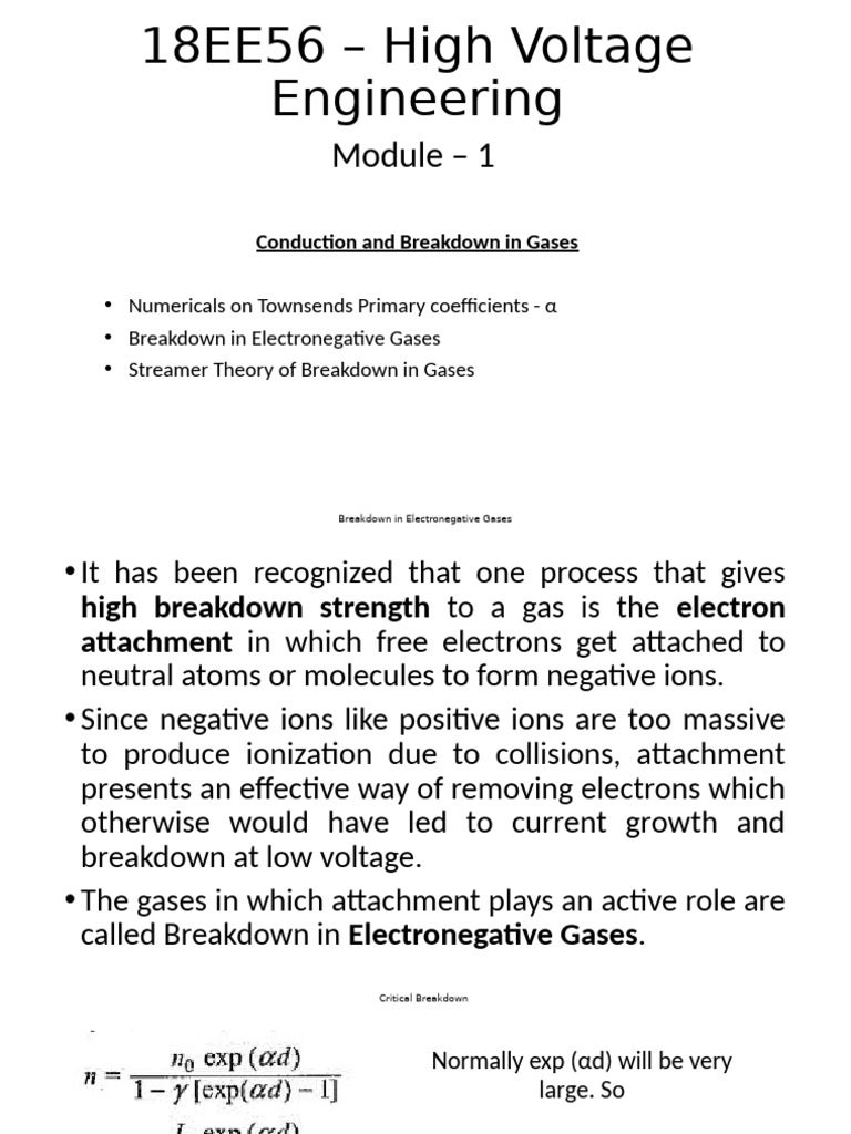 Breakdown in Electronegative Gases | PDF | Electrical Breakdown | Chemistry
