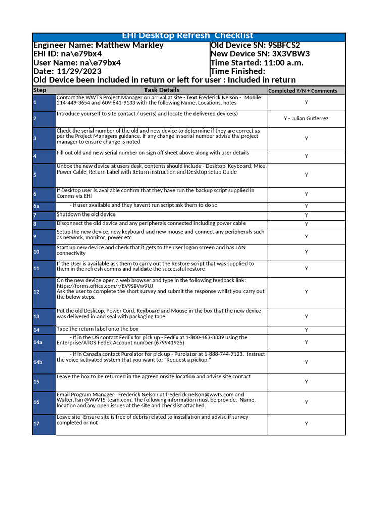 Engineer Checklist For User Sign Off V2a - 9SBFCS2 | PDF | Computing ...