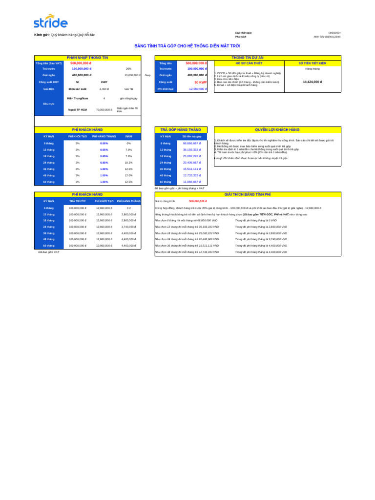 Stride_Bảng Tính Trả Góp_2024Jun6 - Gửi Đối Tác | PDF