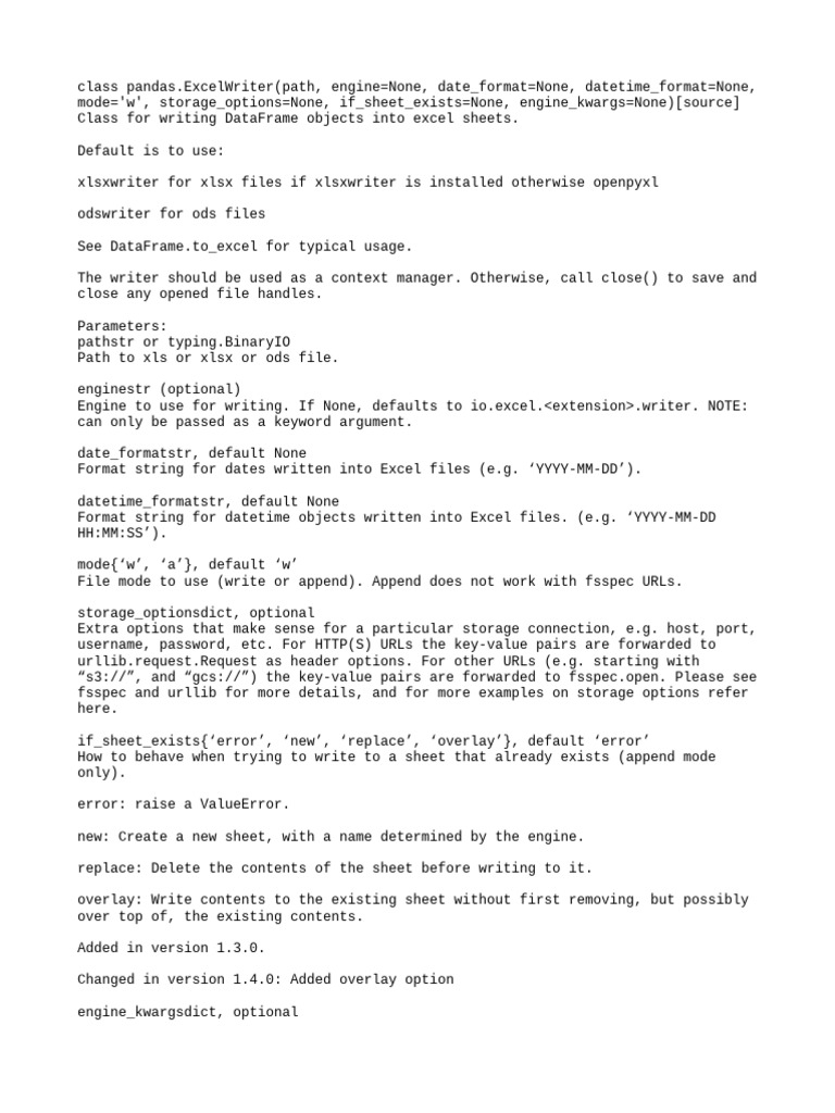 Class Pandas - ExcelWriter (Path, Engi | PDF | Zip (File Format) | Microsoft Excel