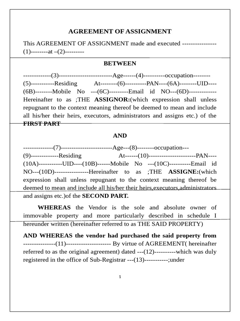 Property Assignment Agreement | PDF | Assignment (Law) | Mortgage Law