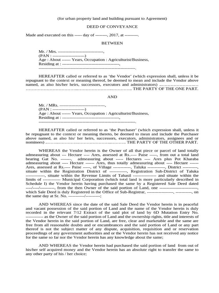 13 Deed of Conveyance For Urban Property Land | PDF | Land Lot | Deed
