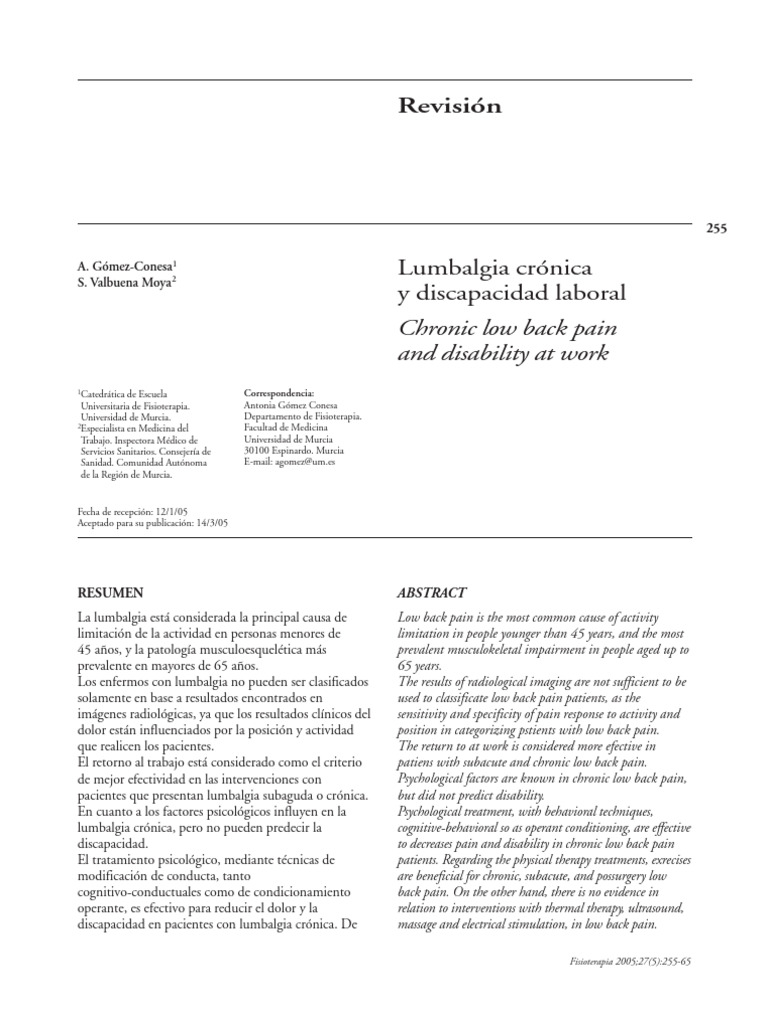 Lumbalgia Cronica | PDF | Dolor lumbar | Medicina