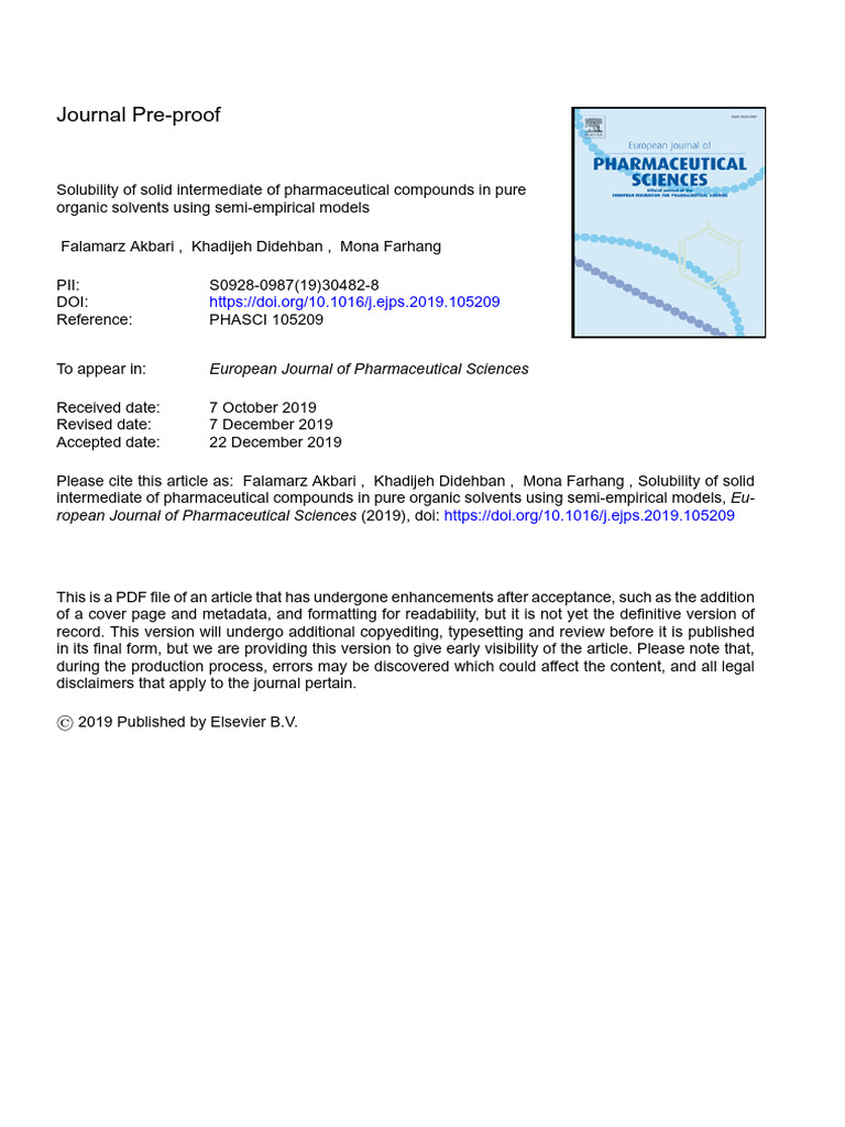 Solubility of Solid Intermediate of Phar | PDF | Solubility | Solvent