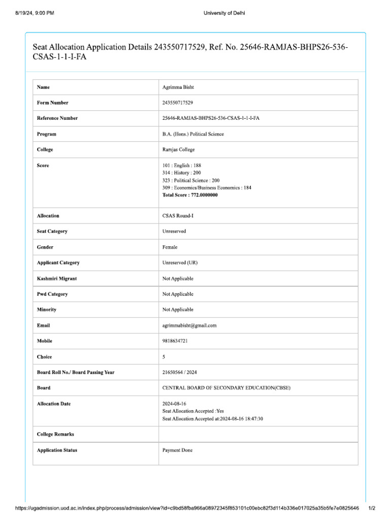 Admission View Details | PDF