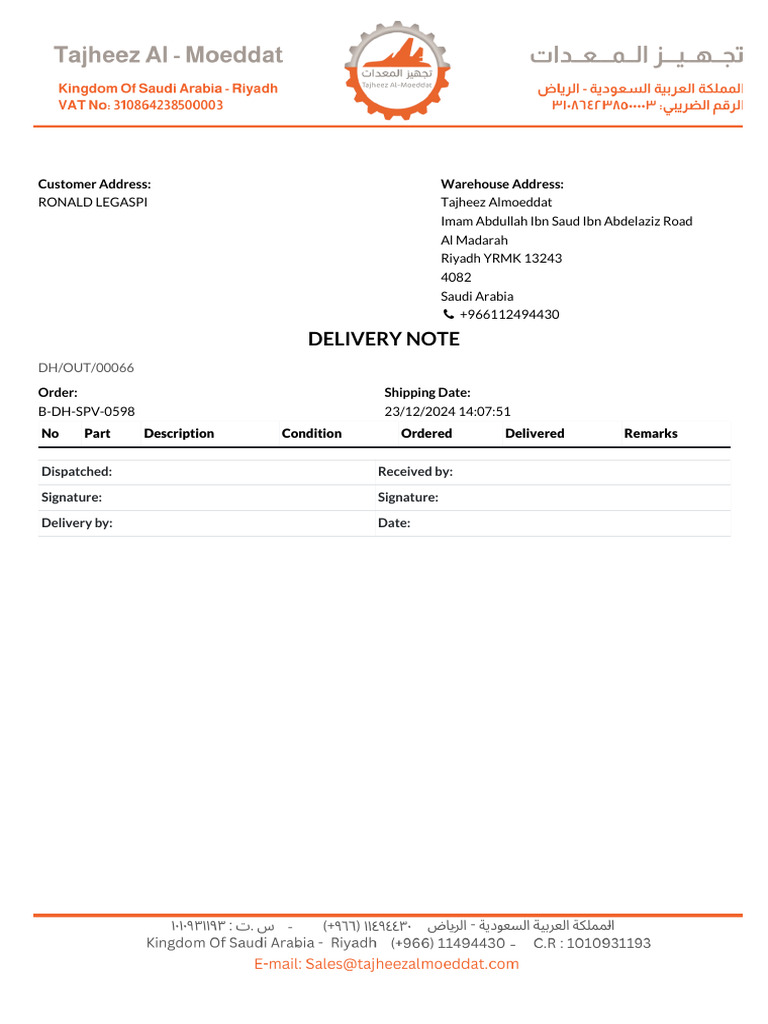 Delivery Slip - RONALD LEGASPI - DH - OUT - 00066 | PDF