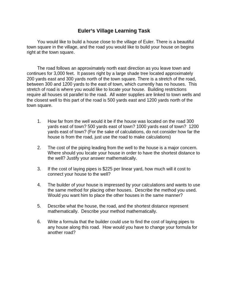 Euler's Village Learning Task | PDF