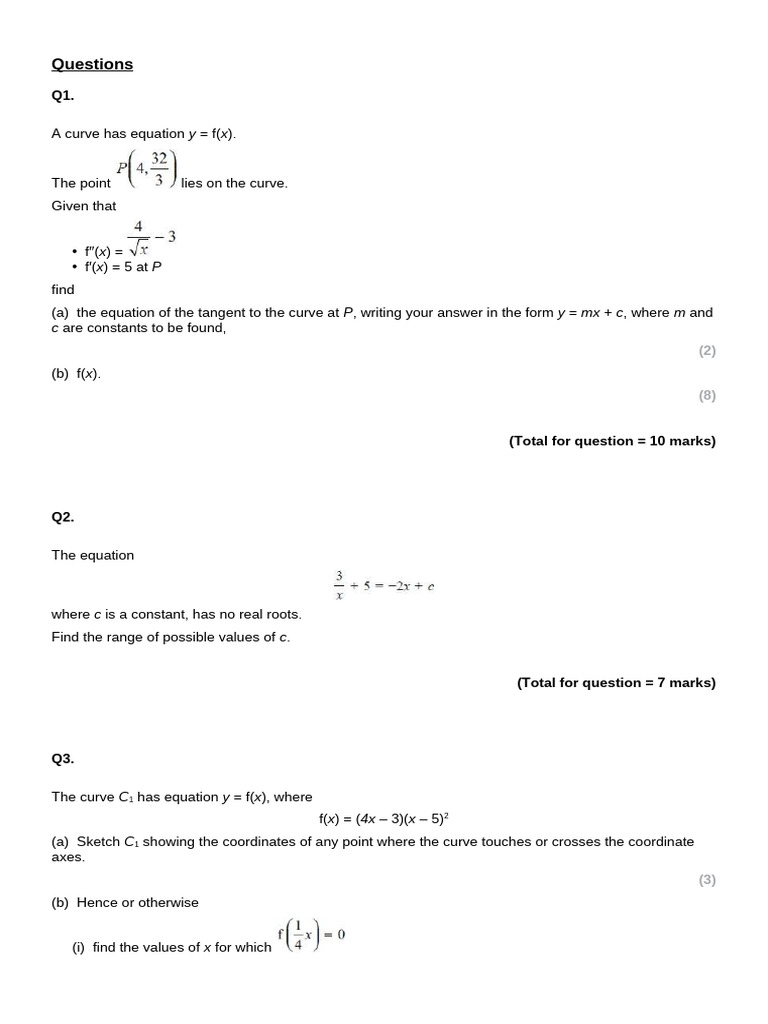 Algebra And Functions PDF Equations Curve