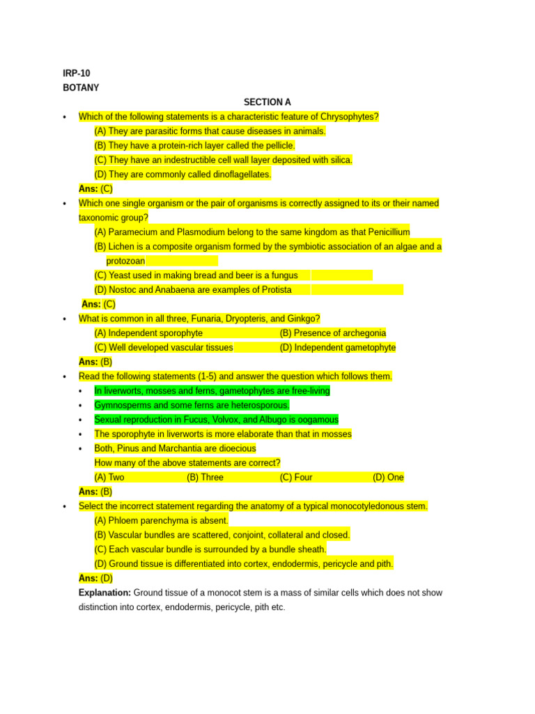 IRP-10 Question Papaer + Explanation + Answer Key | PDF | Ploidy | Heart