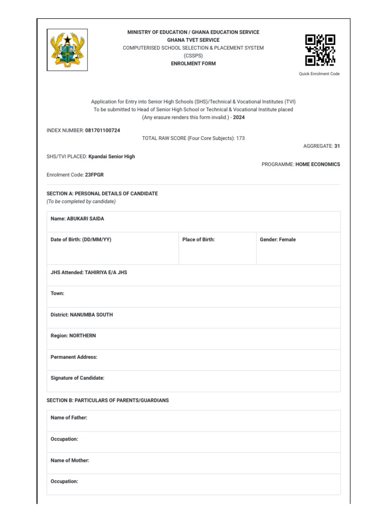 CSSPS Enrollment Form 2024 | PDF