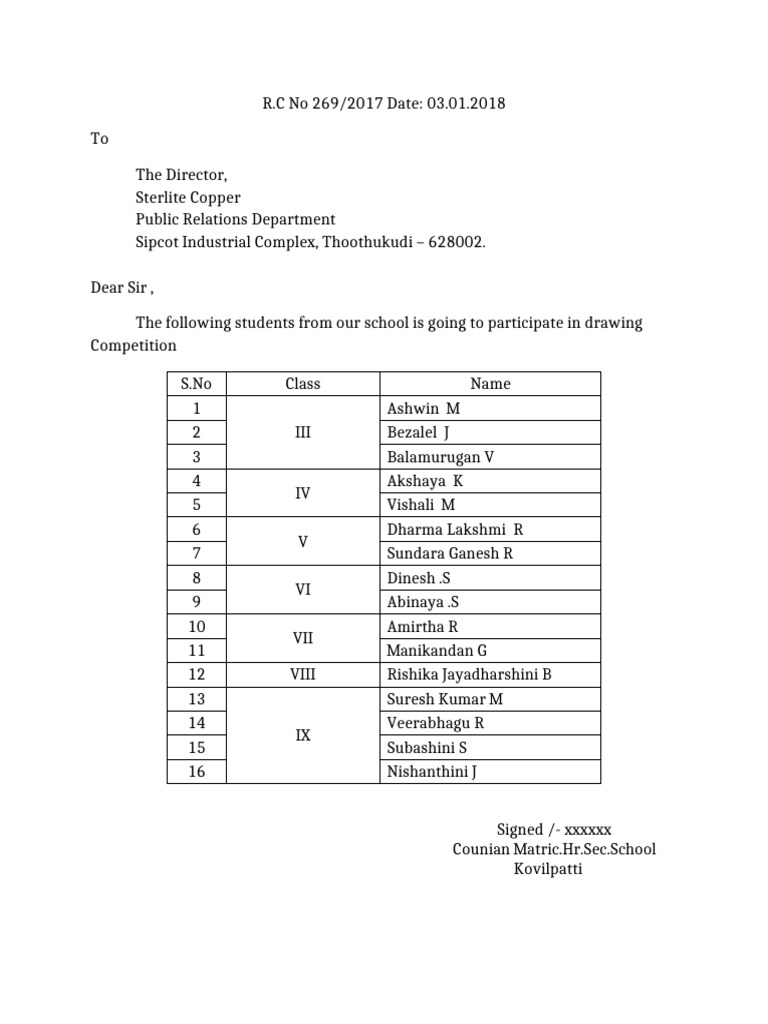 Counian Matric HR Sec School, Drawing Competition | PDF