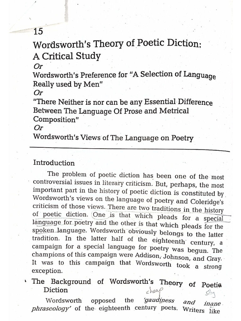 Wordsworth Theory of Poetic Diction | PDF