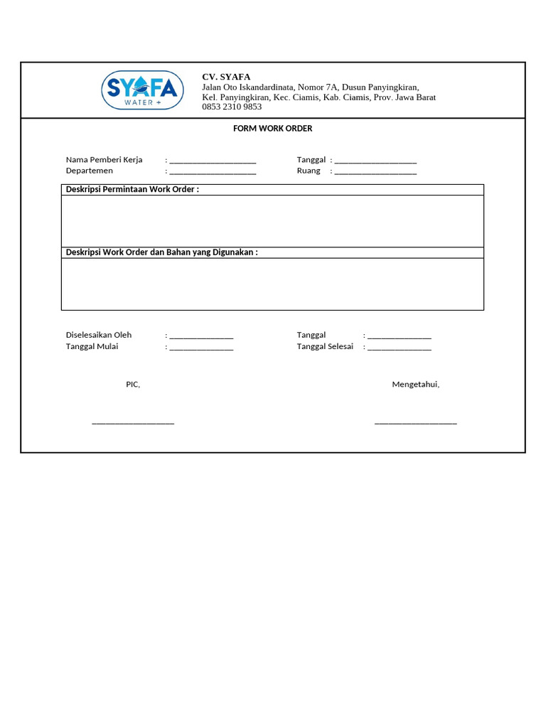 Form Work Order | PDF