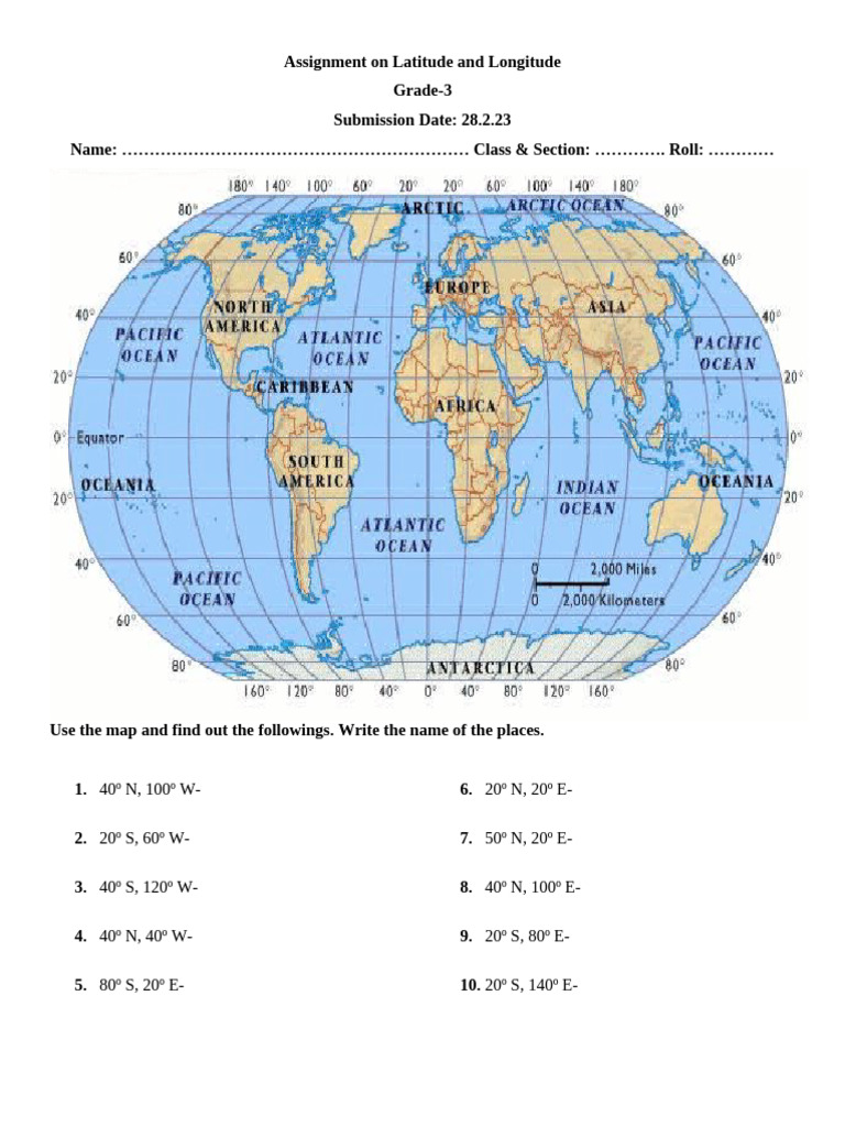 Assignment-Longitude and Latitude - Map - Cl-3 | PDF