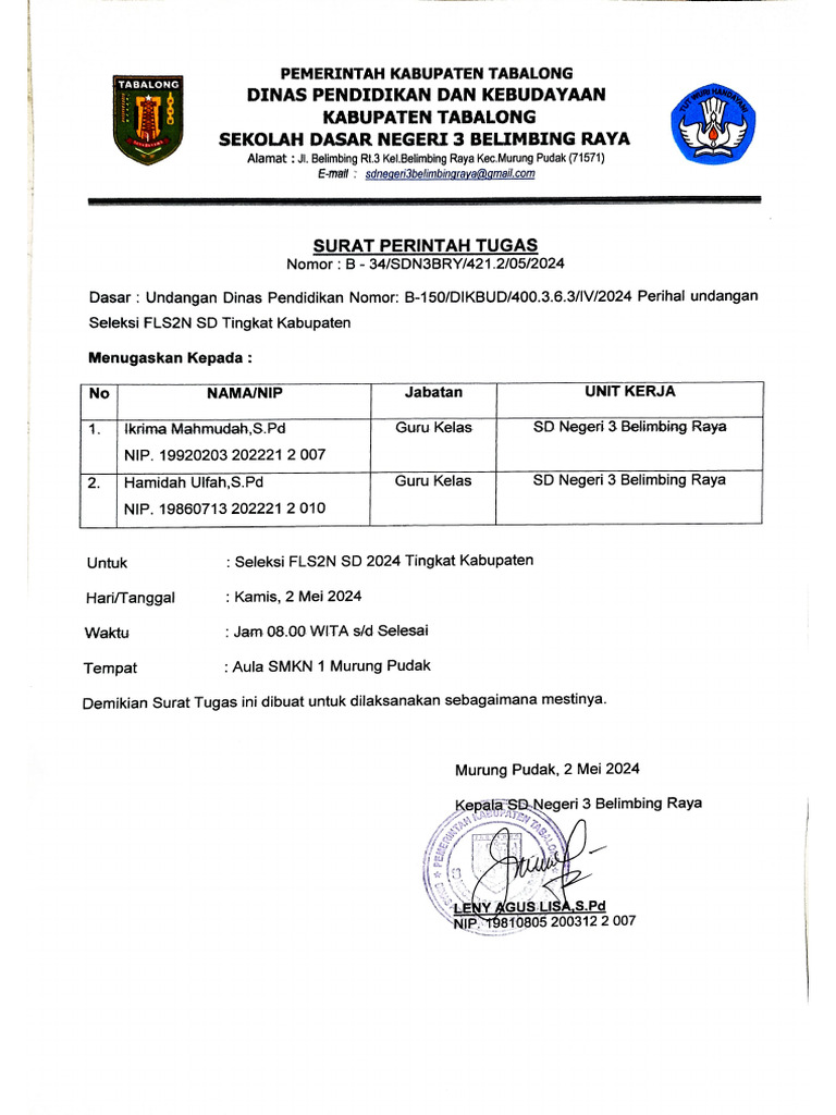 Surat Tugas fl2sn | PDF