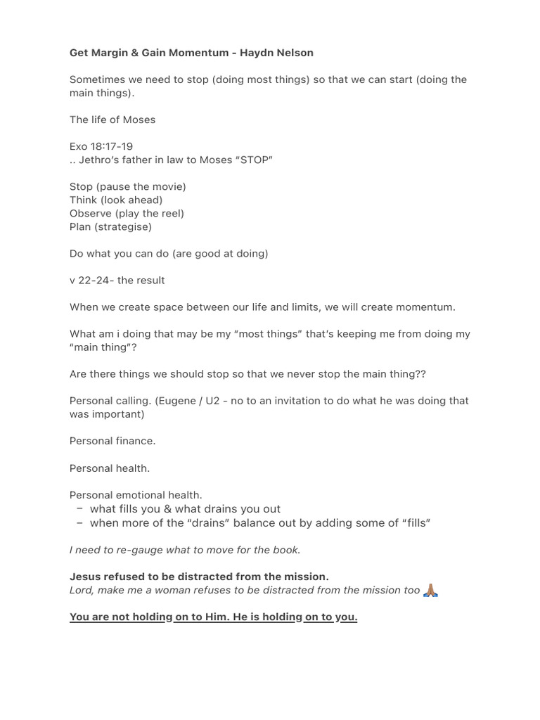 Hillsong Sunday AM - Haydn Nelson - "Get Margin & Gain Momentum" | PDF