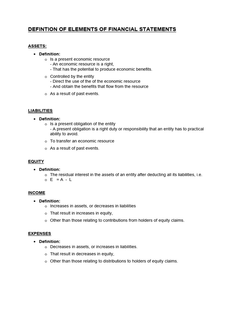 Defintion of Elements of Financial Statements: Assets: Definition | PDF