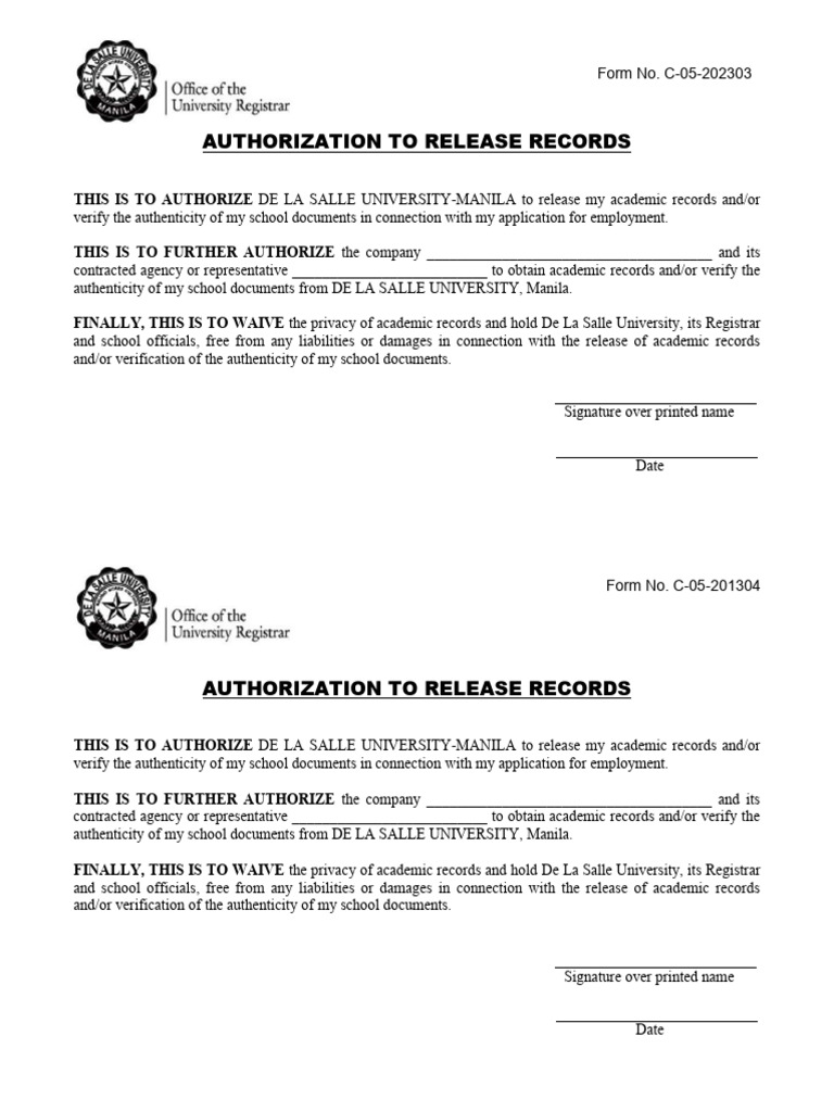 Authorization for Academic Record Release | PDF